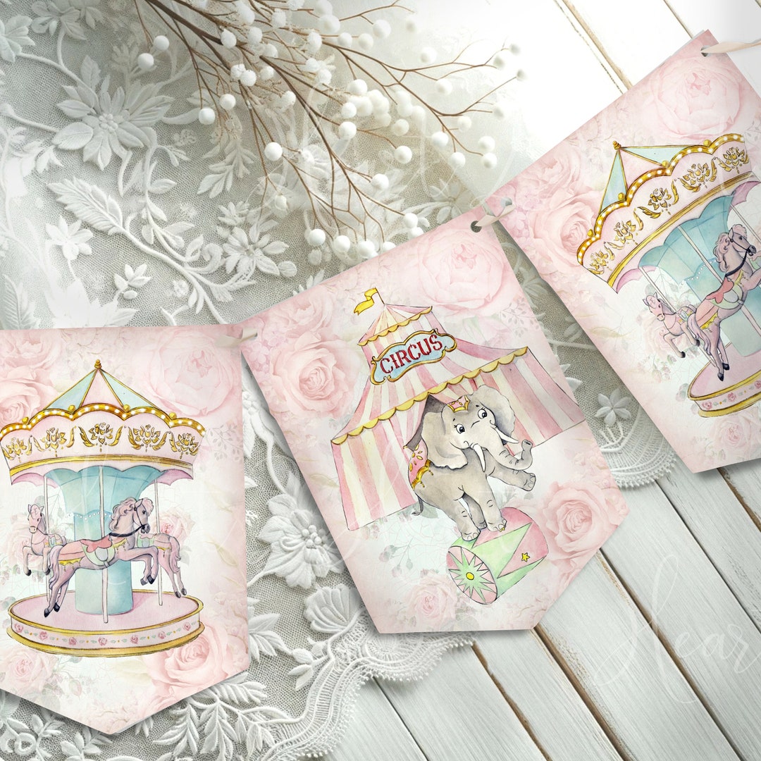 Carousel Horse Bunting Pink Circus Bunting Merry-go-round Baby Shower ...