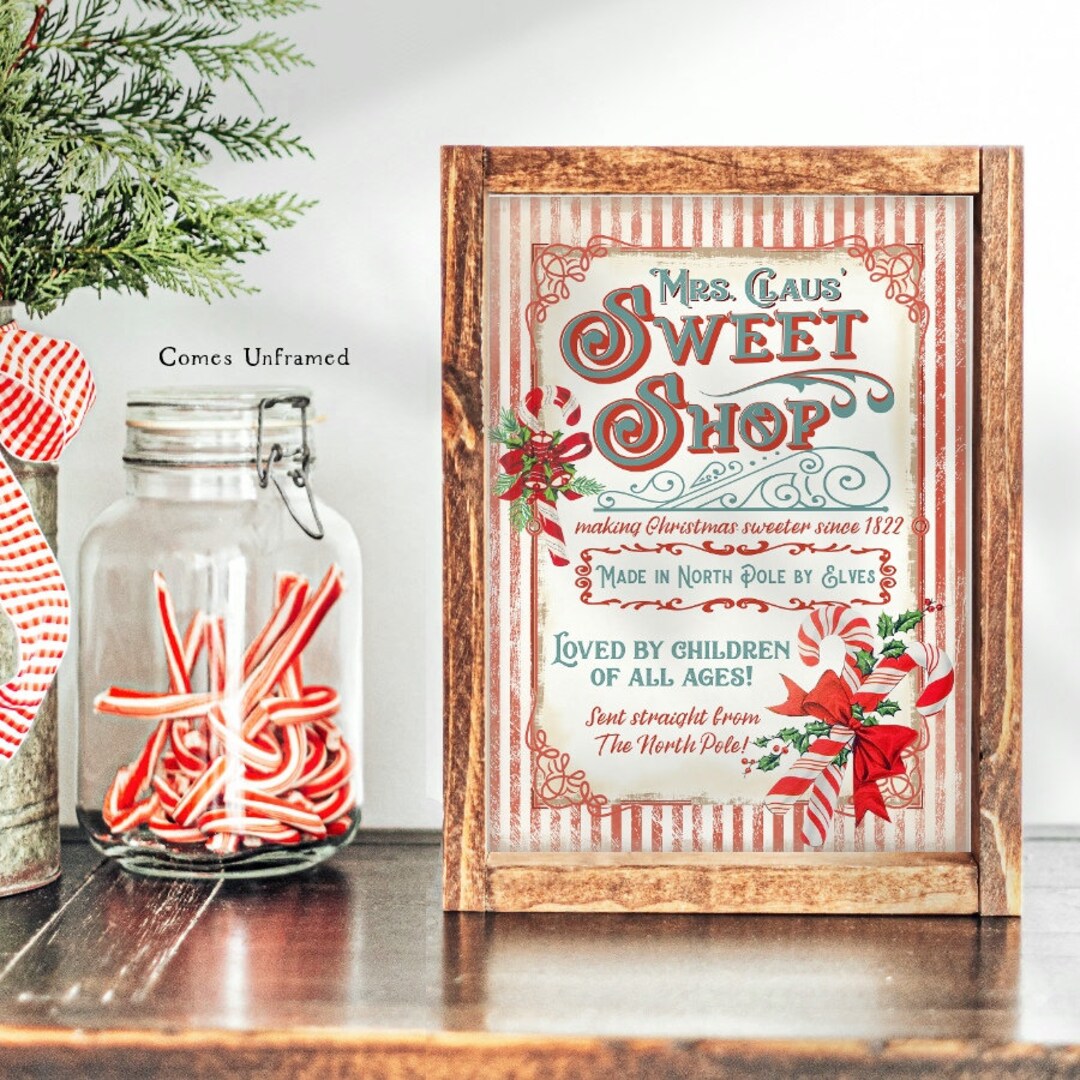 Retro Christmas Sweet Shop Sign, Christmas Candy Canes Sign, Mrs Claus ...