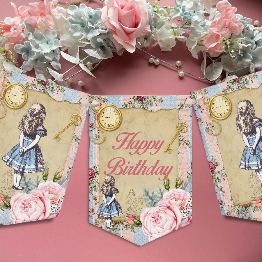 Alice in Wonderland Happy Birthday Banner Wonderland Party - Etsy UK
