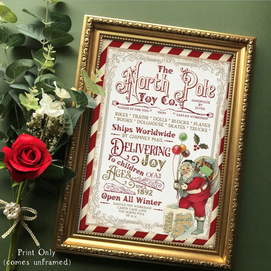 North Pole Santa's Toy Shop Sign Decoration Holiday - Etsy