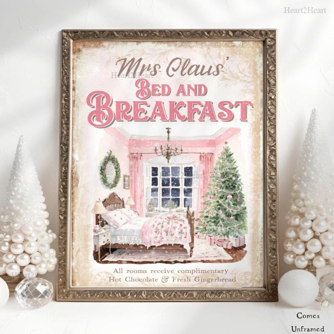 Pink Mrs Claus' Bed & Breakfast Sign Print | Christmas Wall Art ...