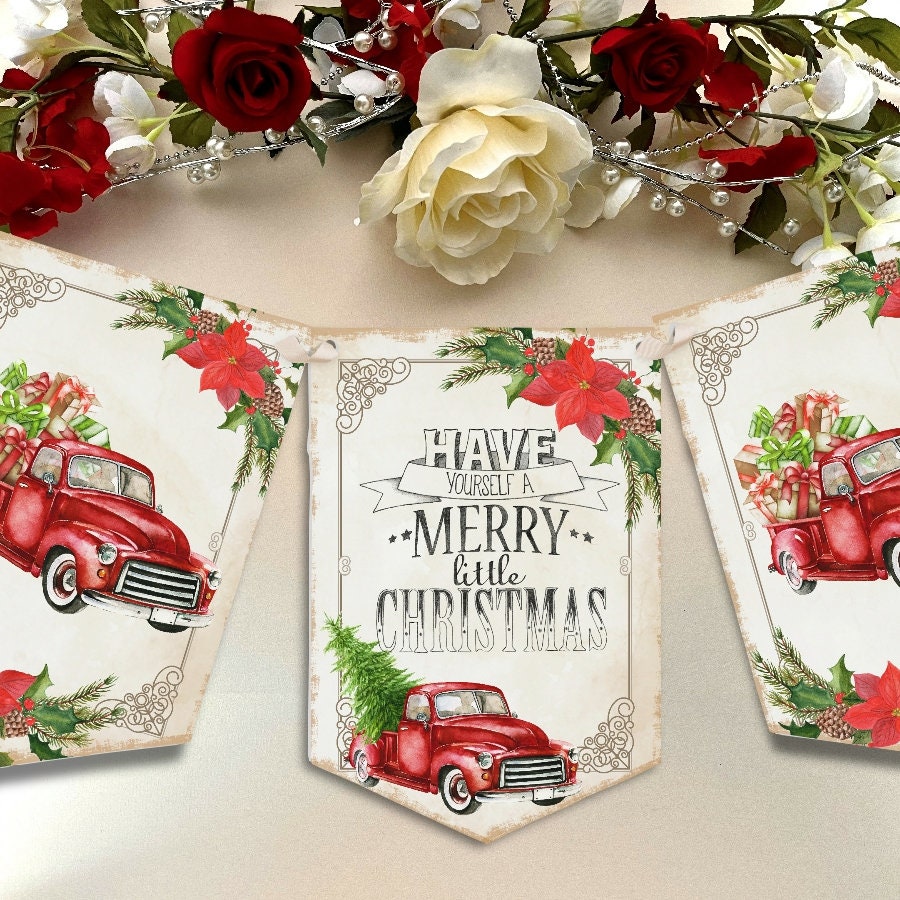 Retro Christmas Truck Bunting Red Pickup Christmas Banner - Etsy UK