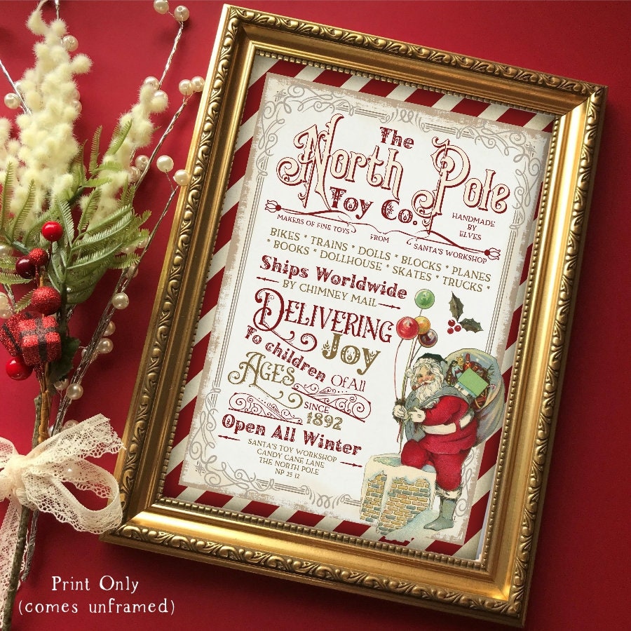 North Pole Santa's Toy Shop Sign Decoration Holiday - Etsy