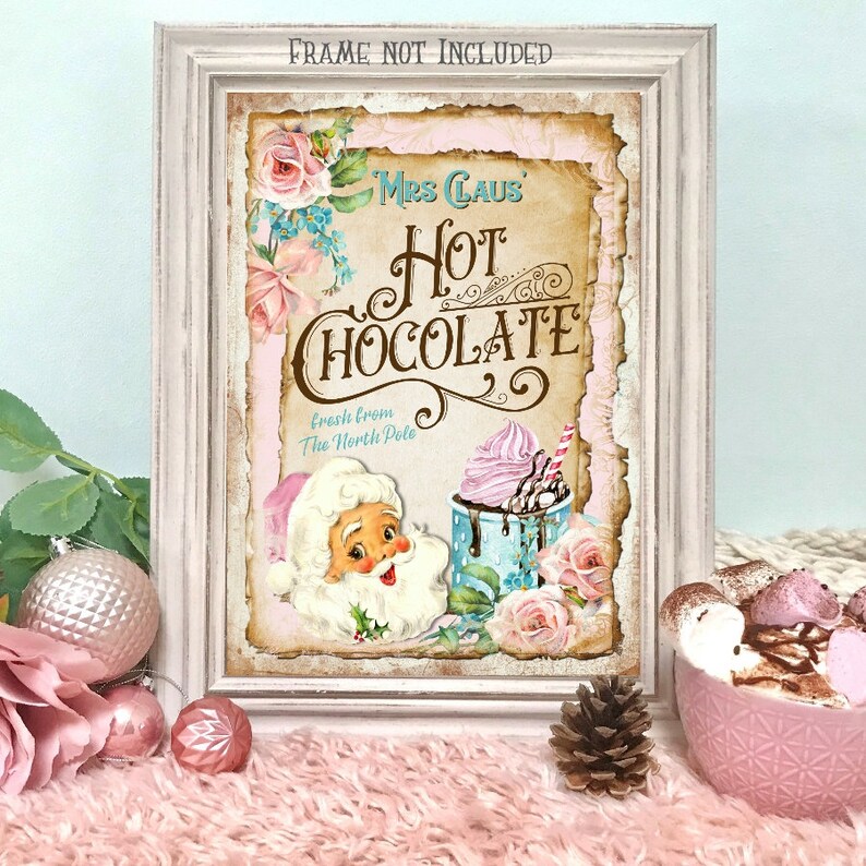 Pink Mrs Claus' Hot Chocolate Sign Christmas Cocoa Wall | Etsy