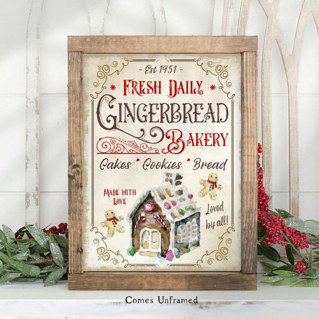 Gingerbread Bakery Sign, Wall Decor, Gingerbread Sign, Holiday Print ...