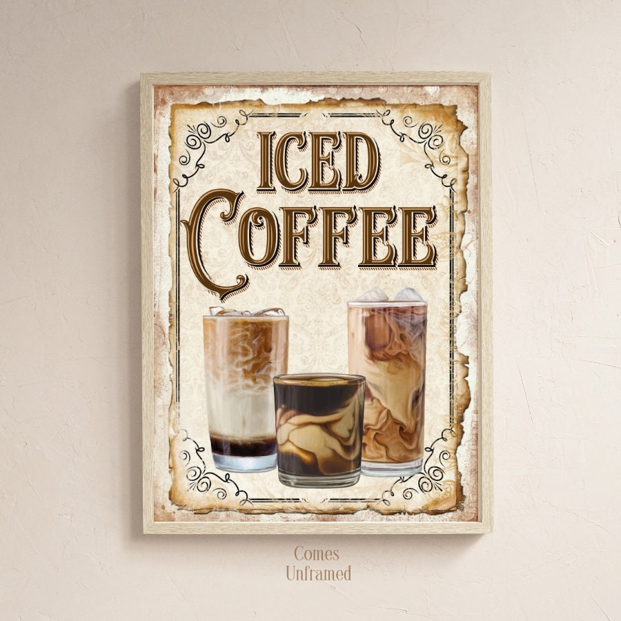 Iced Coffee Sign Vintage Style Coffee Sign Retro Coffee | Etsy