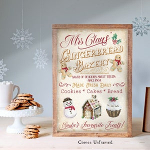 Mrs Claus' Bakery Sign, Wall Decor, Gingerbread Cookies Sign, Holiday ...