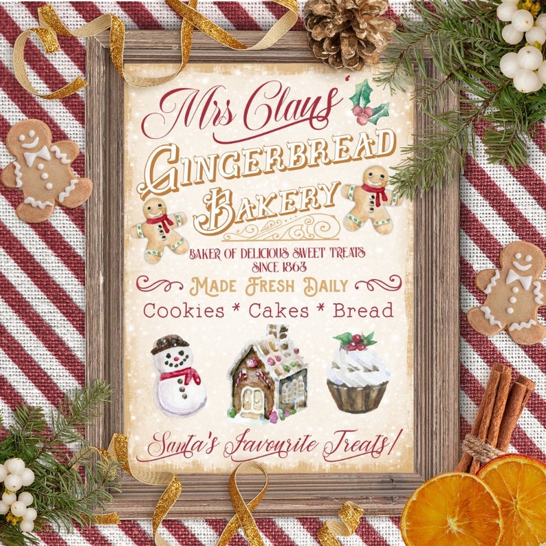 Mrs Claus' Bakery Sign Wall Decor Gingerbread Cookies | Etsy