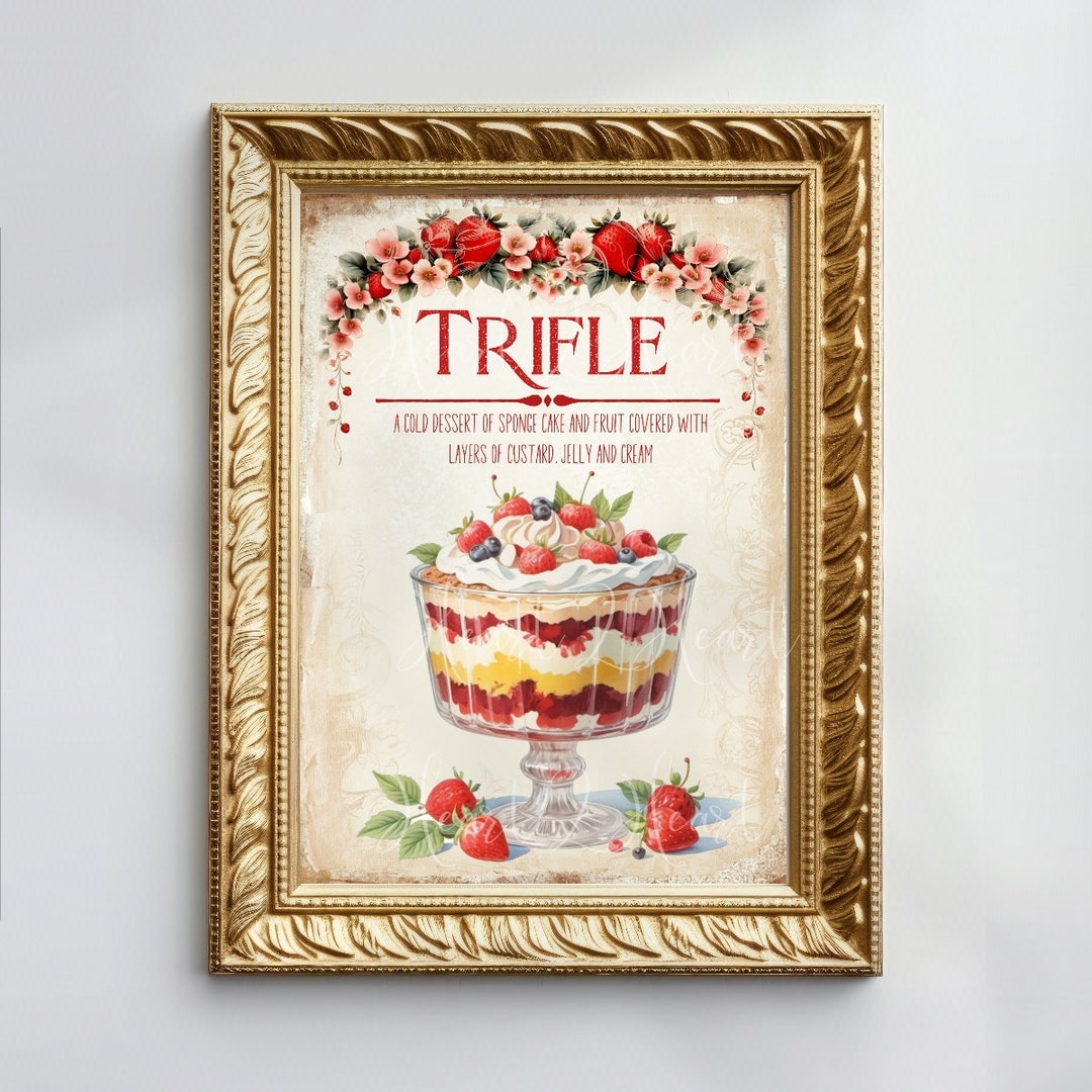 Vintage Trifle Print Dessert Print Farmhouse Kitchen Strawberry Decor ...