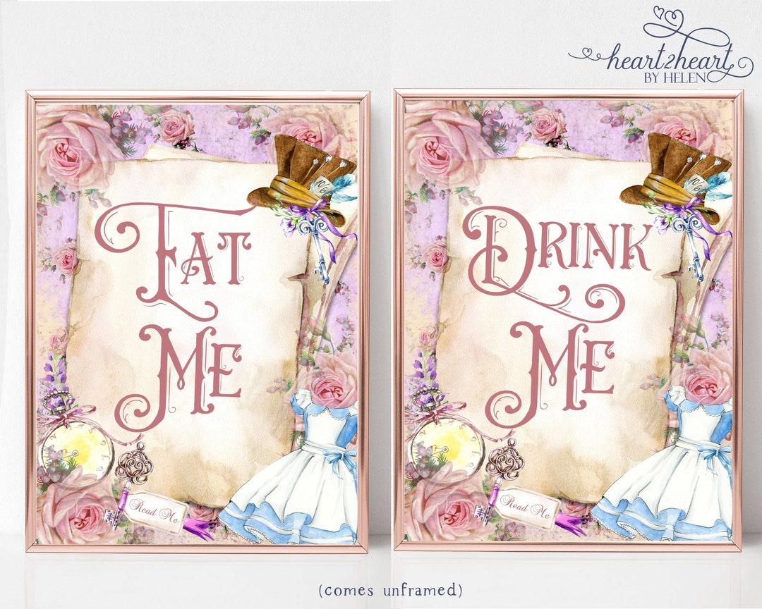 Alice in Wonderland Drink Me Sign Eat Me Sign Tea Party - Etsy UK