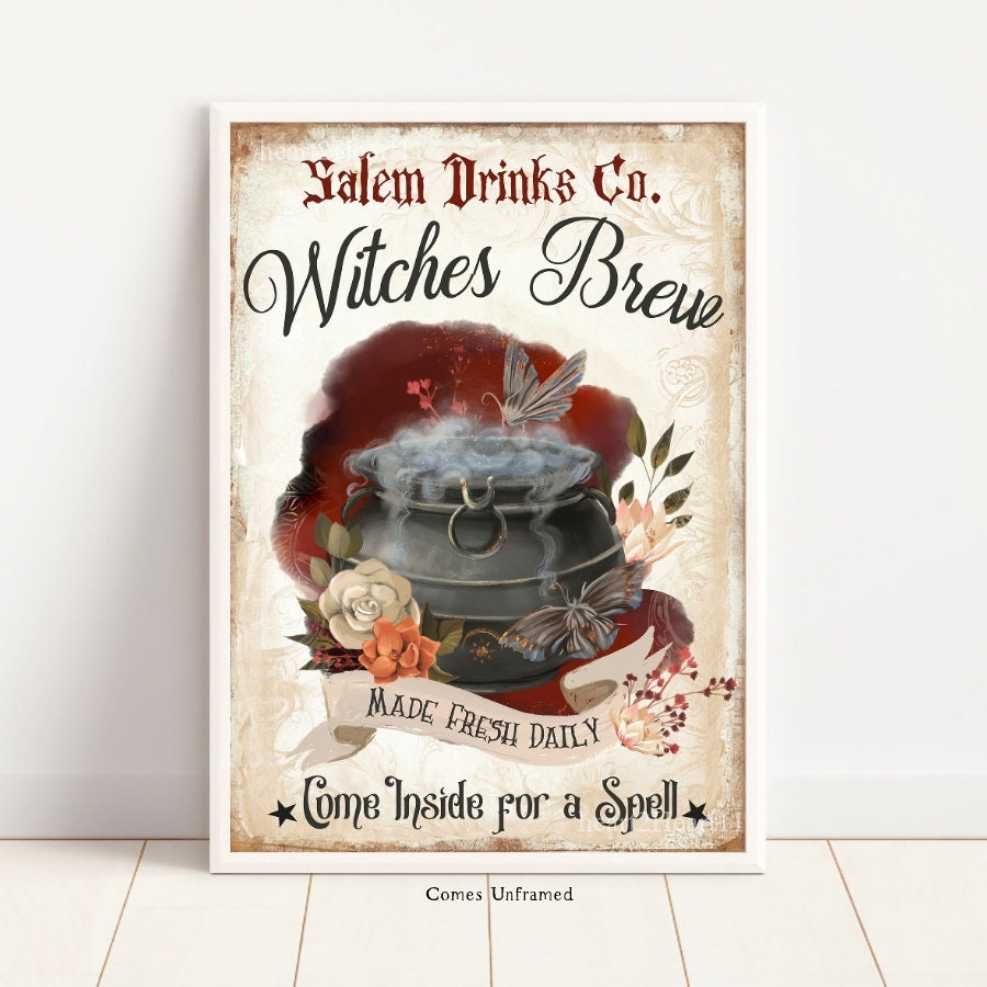 Witches Brew Sign Witch Sign Halloween Sign Retro - Etsy UK