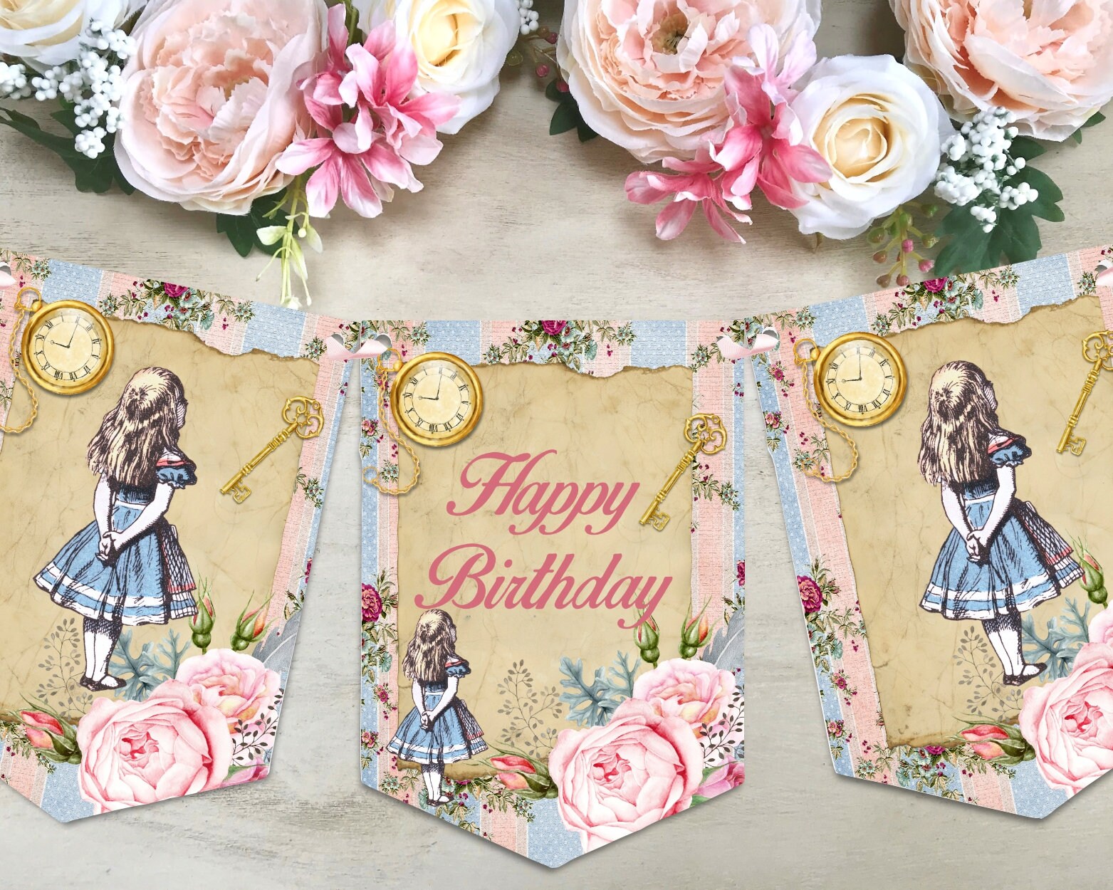 Alice in Wonderland Happy Birthday Banner Wonderland Party | Etsy