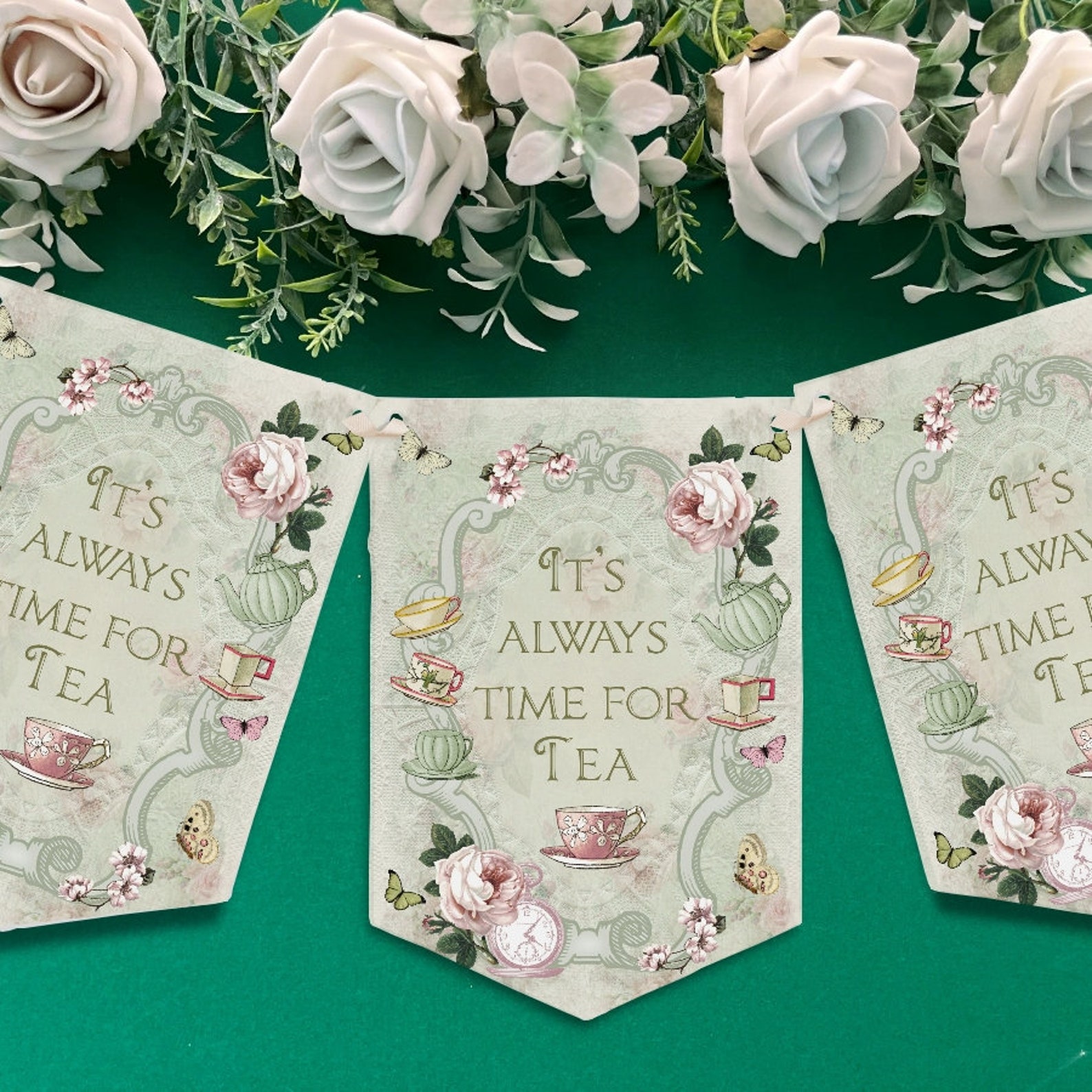 Shabby Chic Bunting Tea Party Banner Teacup Tea Party | Etsy