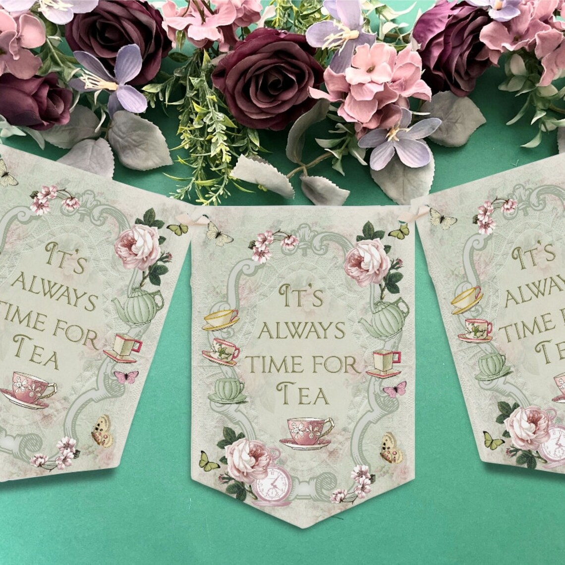 Shabby Chic Bunting Tea Party Banner Teacup Tea Party | Etsy UK