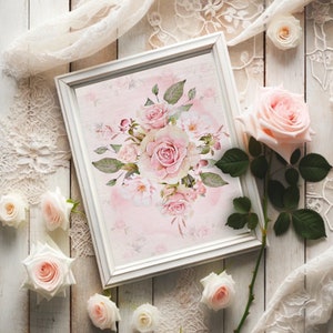Blush Pink Rose Print Shabby Chic Floral Wall Art Nursery Decor Girl ...