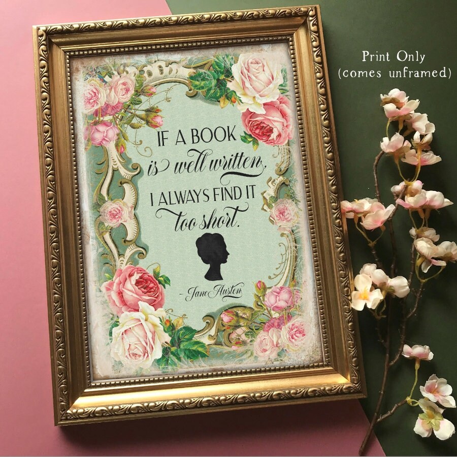 Jane Austen Print Book Quote Reading Wall Art Reading | Etsy UK