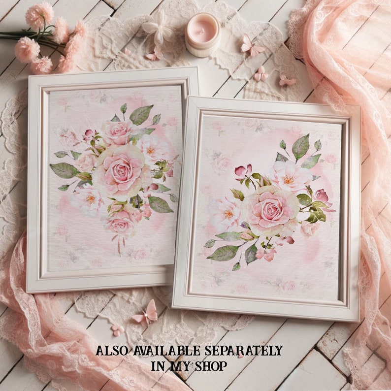 Blush Pink Rose Print | Shabby Chic Floral Wall Art | Nursery Decor ...