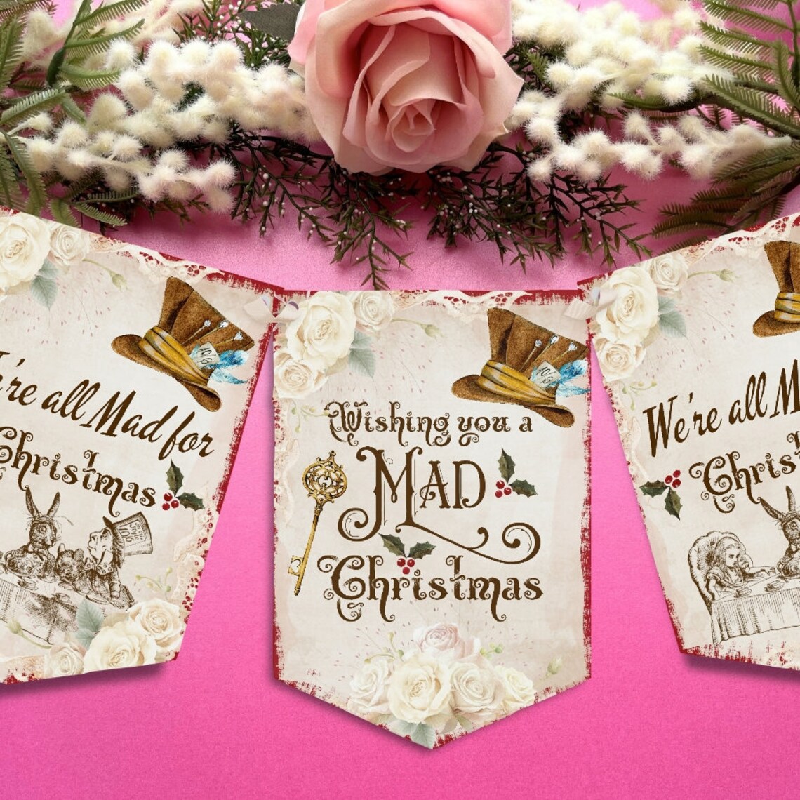 Vintage Alice in Wonderland Christmas Bunting Decoration - Etsy