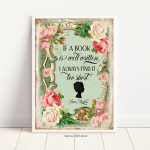 Jane Austen Print, Book Quote, Reading Wall Art, Reading Decor, Gift ...