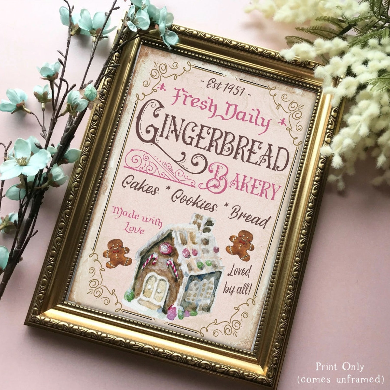 Pink Gingerbread Bakery Sign Wall Decor Gingerbread Sign - Etsy UK