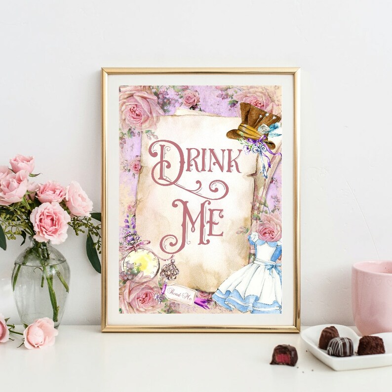 Alice in Wonderland Sign Drink Me Sign Tea Party Party - Etsy