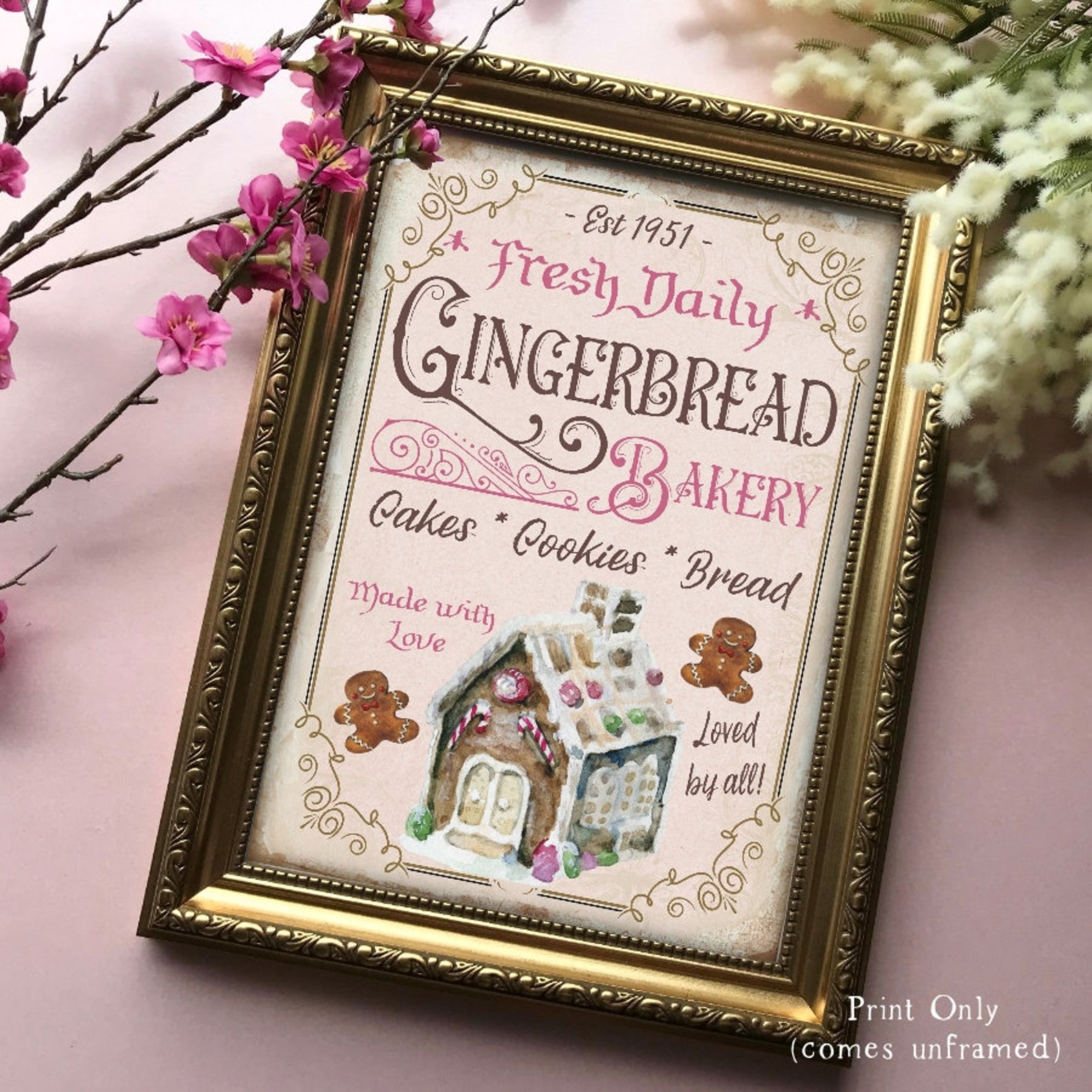 Pink Gingerbread Bakery Sign Wall Decor Gingerbread Sign - Etsy UK