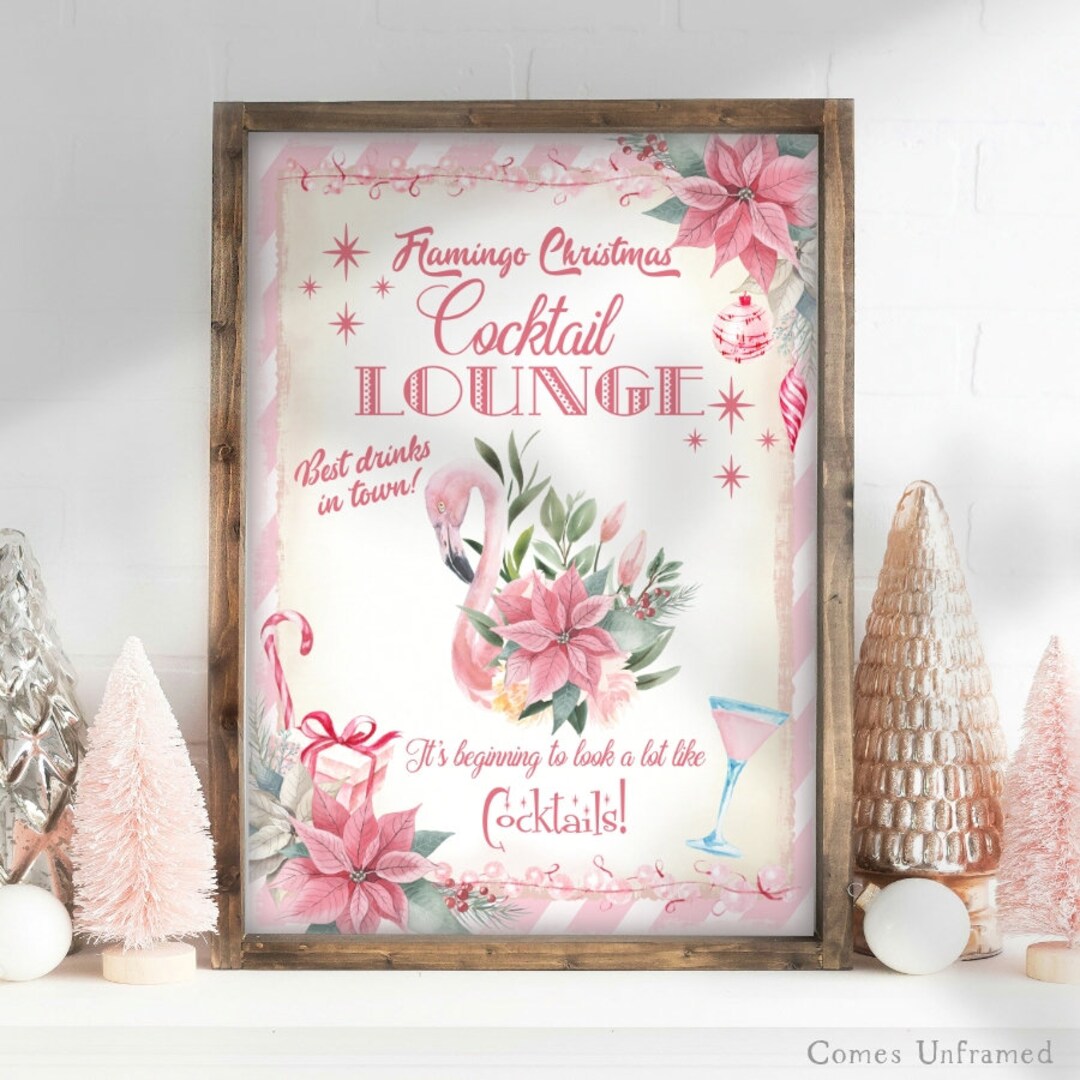 Retro Christmas Flamingo Cocktail Lounge Sign Decor Home Bar - Etsy