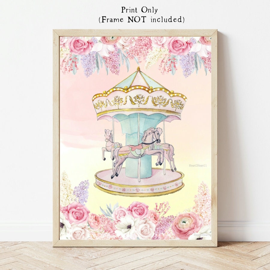 Floral Carousel Horse Wall Art Circus Nursery Merry Go Round | Etsy