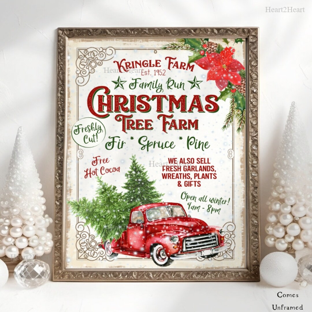 Retro Christmas Tree Farm Sign XMAS Decoration Wall Art Winter Farm ...