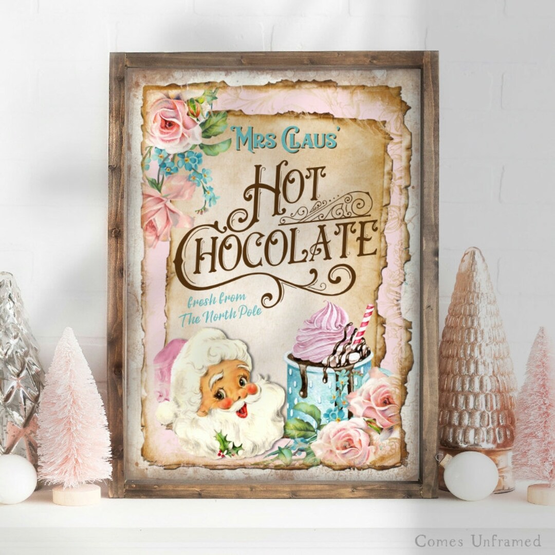 Pink Mrs Claus' Hot Chocolate Sign, Christmas Cocoa, Wall Decor ...