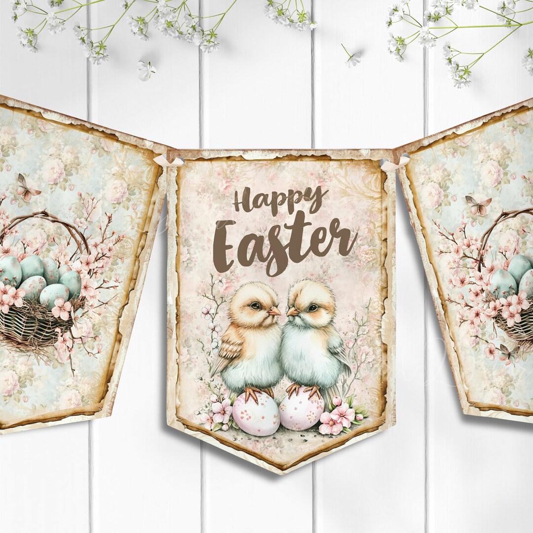Shabby Chic Easter Bunting Banner, Vintage Style Easter Bunting ...