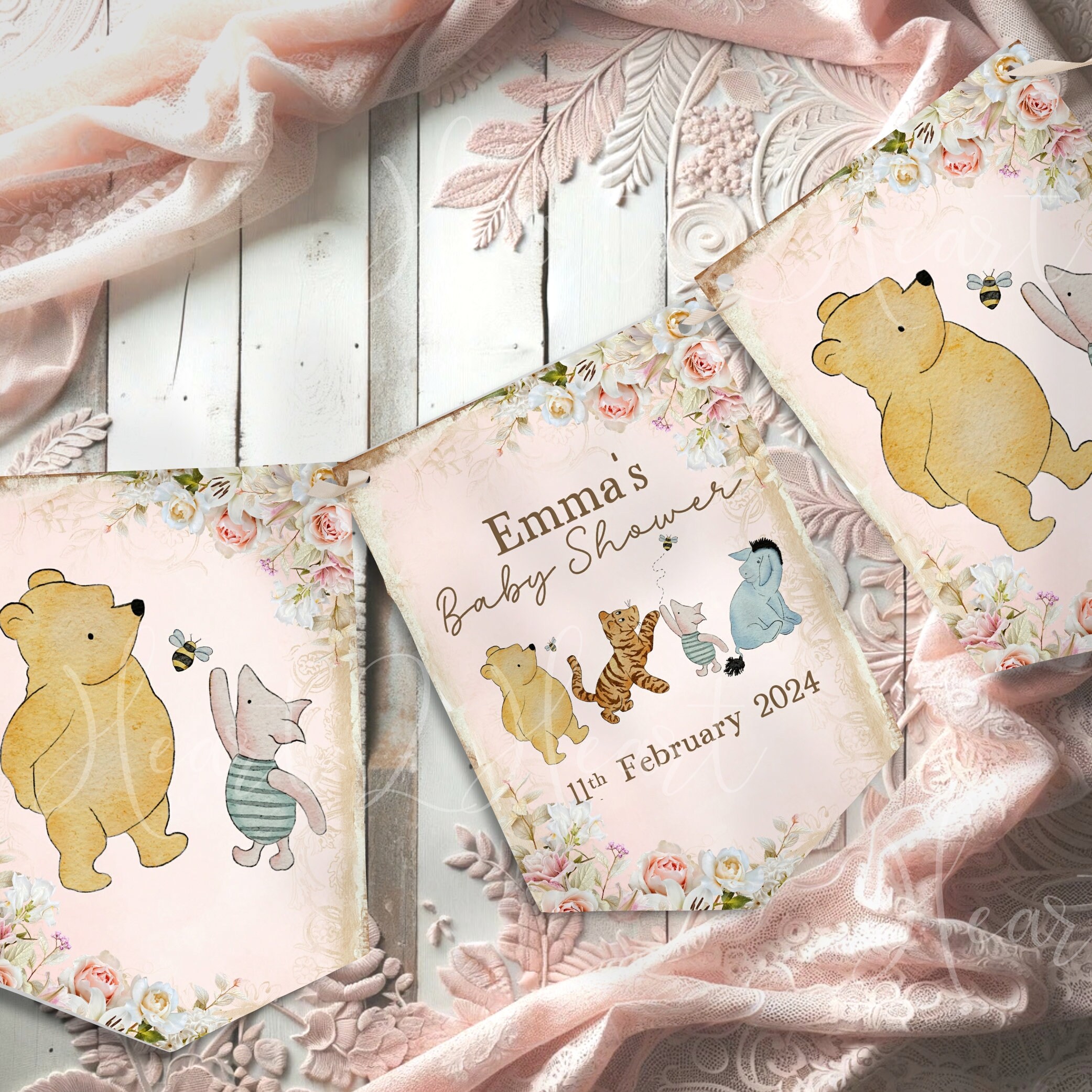 Personalised Girls Winnie the Pooh Bunting Banner, Any Occasion Added ...