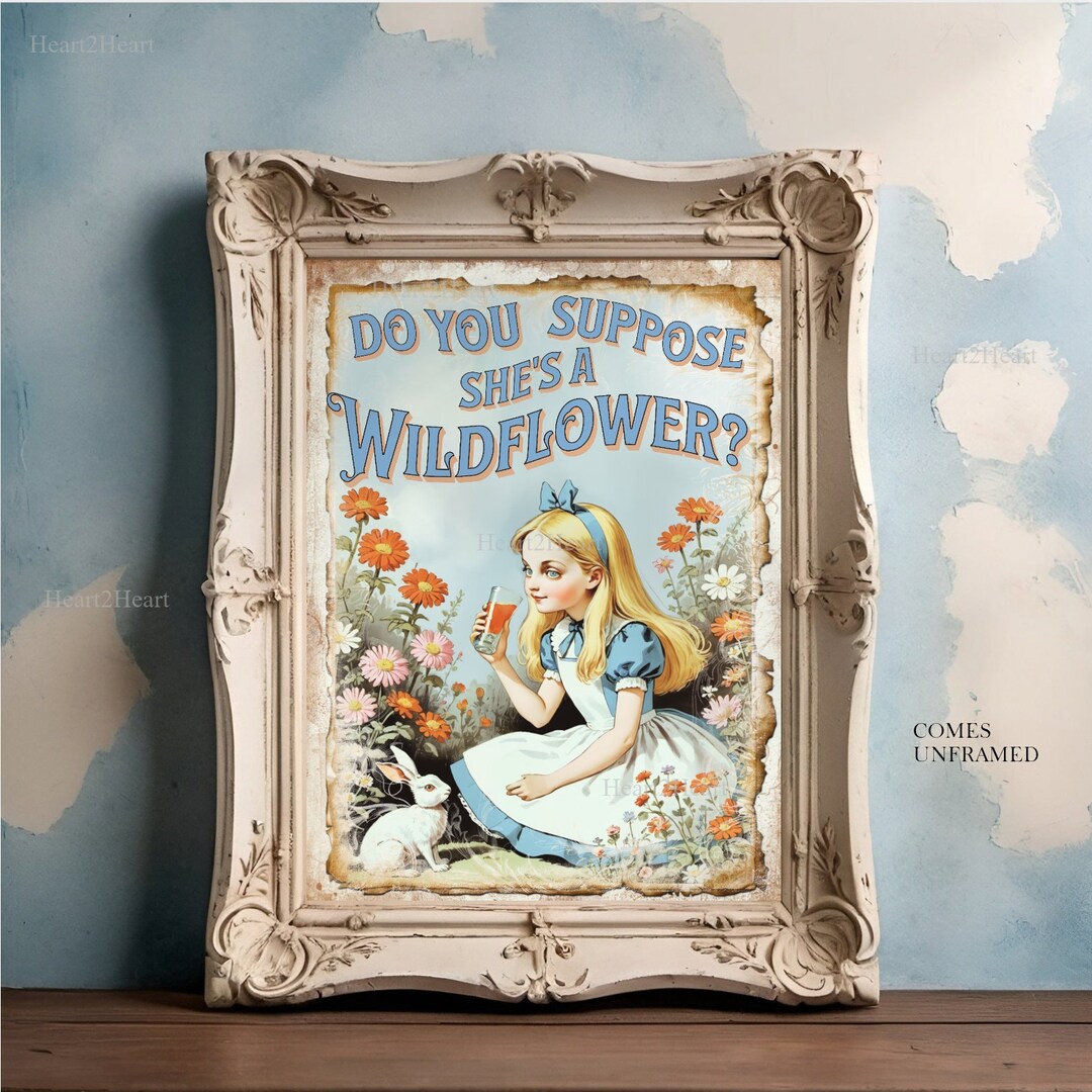 Vintage Alice in Wonderland Print, Shes a Wildflower, Nursery Wall Art ...
