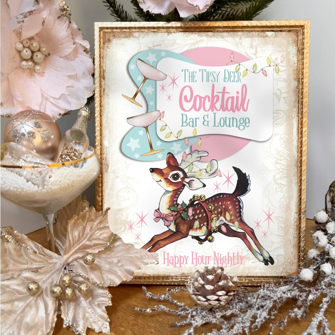 Retro 50s Christmas Cocktail Bar Sign, Home Bar Decor, Drinks Sign ...