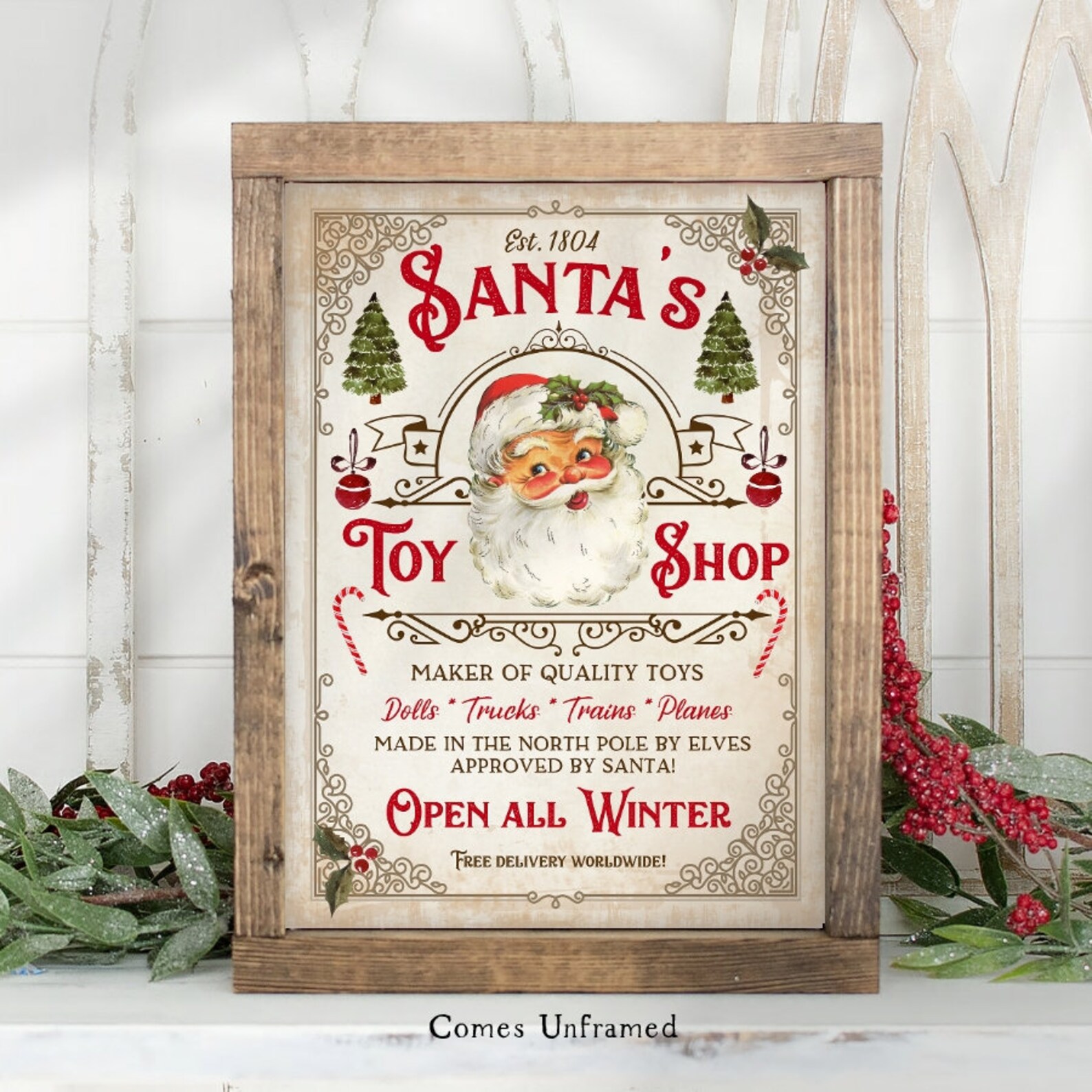 Retro Christmas Sign Santa's Toy Shop Sign Decoration - Etsy UK