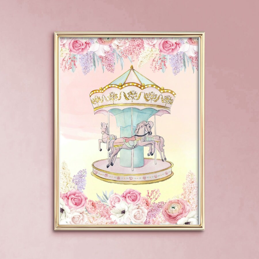 Floral Carousel Horse Wall Art Circus Nursery Merry Go Round | Etsy