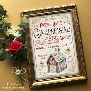Gingerbread Bakery Sign, Wall Decor, Gingerbread Sign, Holiday Print ...