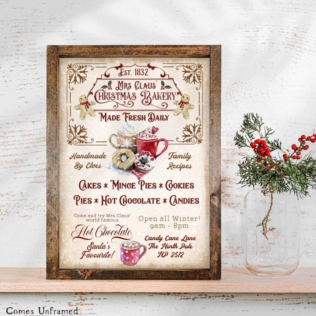 Mrs Claus' Bakery Sign, Wall Decor, Gingerbread Cookies Sign, Holiday ...