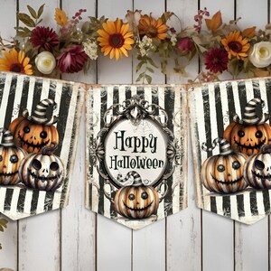 Retro Halloween Pumpkin Bunting Decoration Spooky Decor Pumpkin Banner ...