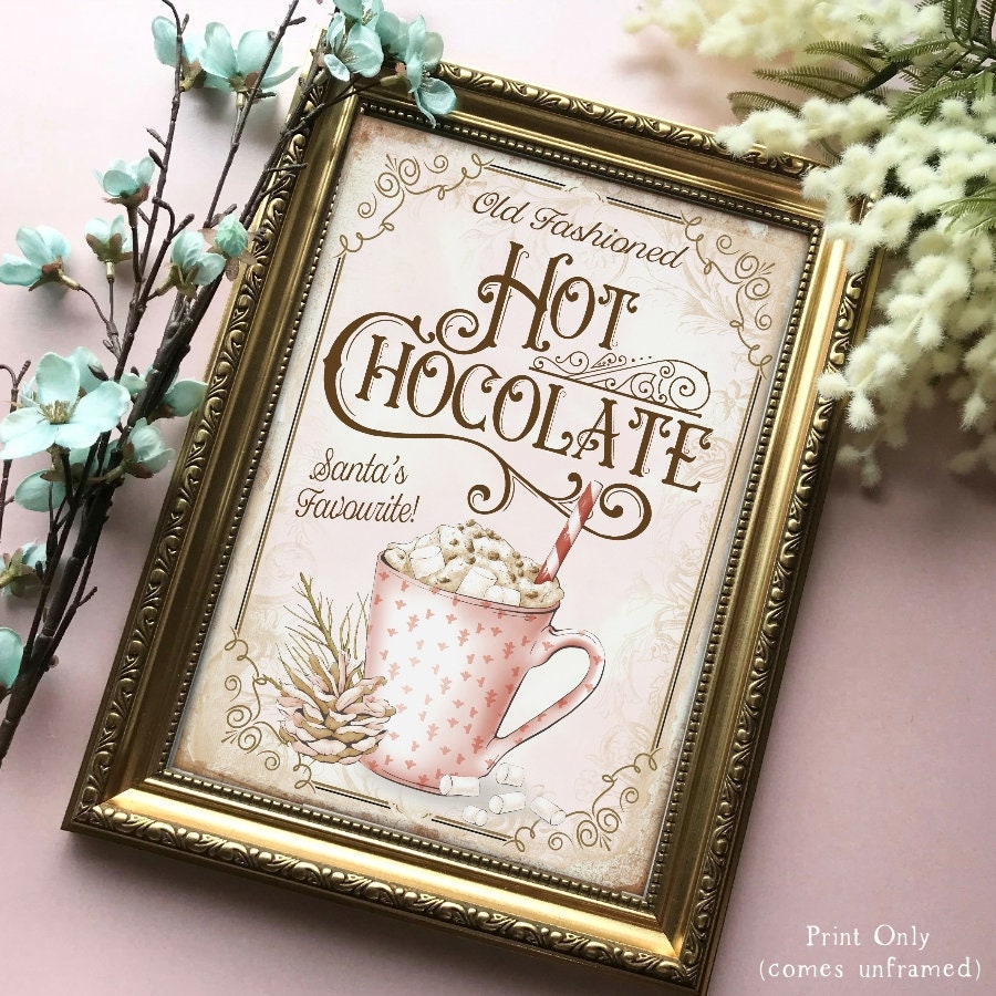 Hot Chocolate Sign Pink Christmas Hot Cocoa UNFRAMED Holiday - Etsy UK