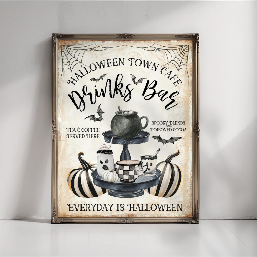 Halloween Coffee Bar Print, Kitchen Wall Art, Coffee Sign, Halloween ...