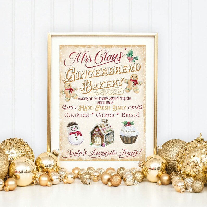Mrs Claus' Bakery Sign Wall Decor Gingerbread Cookies | Etsy