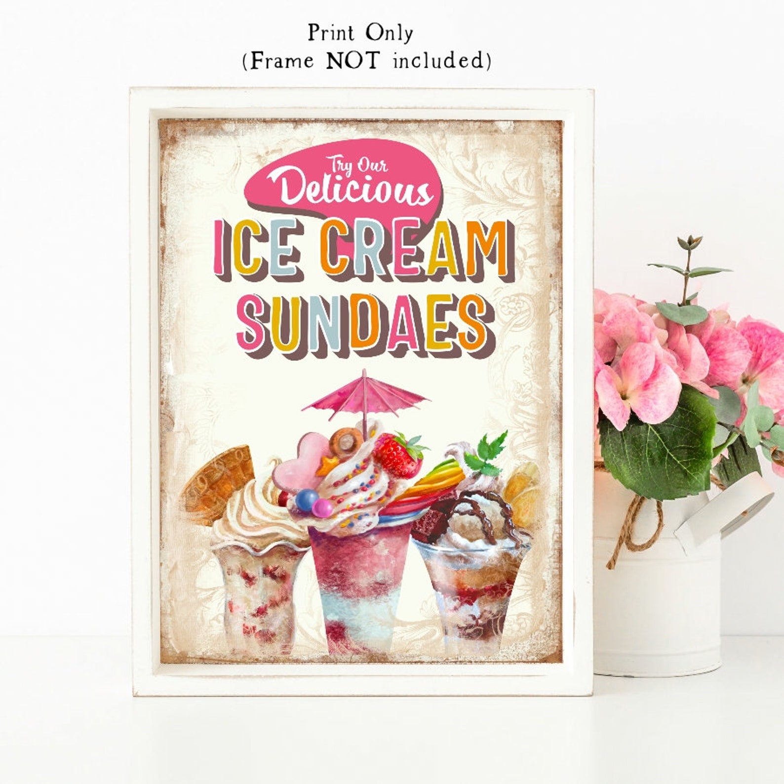 Retro Ice Cream Sundae Sign Ice Cream Sign Ice Cream Bar - Etsy