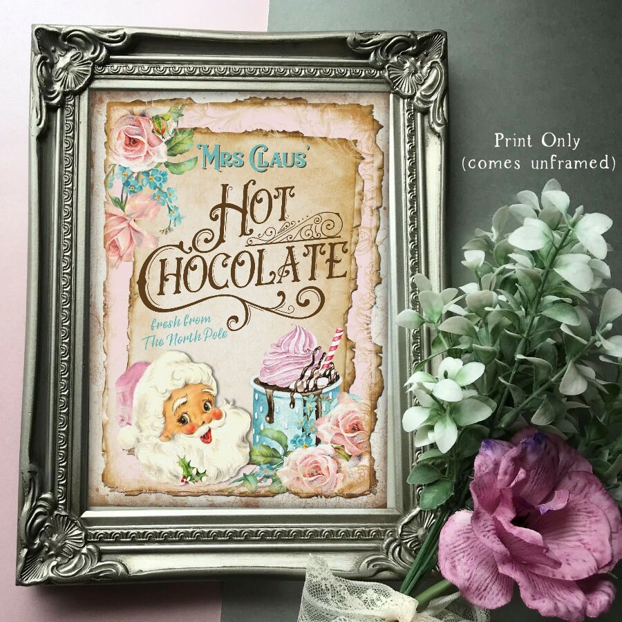 Pink Mrs Claus' Hot Chocolate Sign Christmas Cocoa Wall | Etsy UK