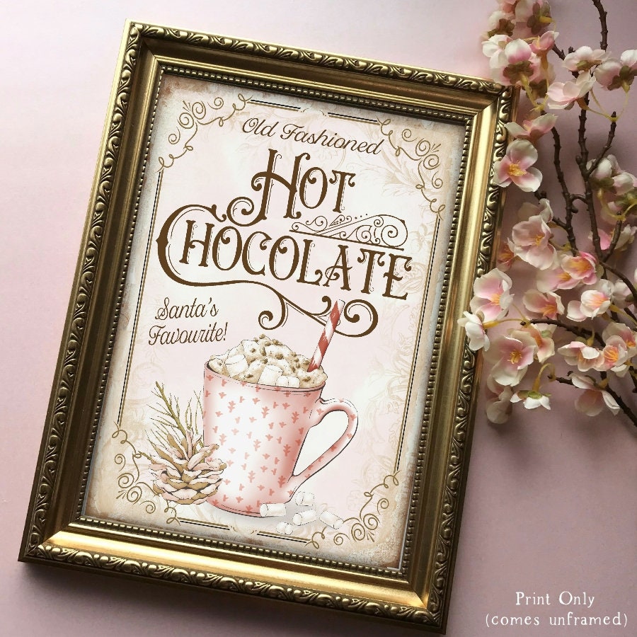 Hot Chocolate Sign Pink Christmas Hot Cocoa UNFRAMED Holiday - Etsy UK