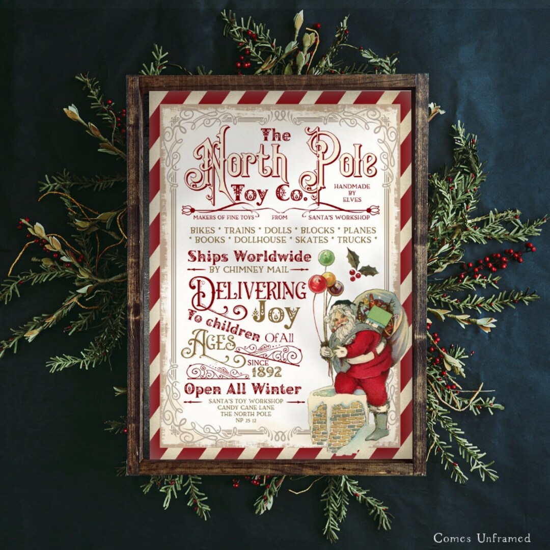 North Pole Santa's Toy Shop Sign Decoration Holiday - Etsy