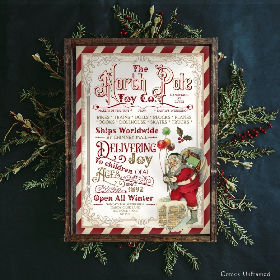 North Pole Santa's Toy Shop Sign Decoration Holiday - Etsy