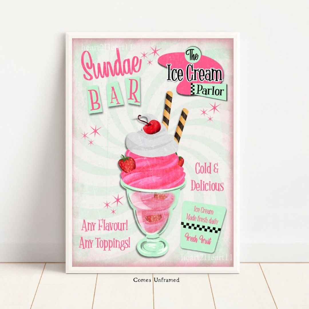Retro Ice Cream Sundae Sign Kitchen Print Ice Cream Party - Etsy