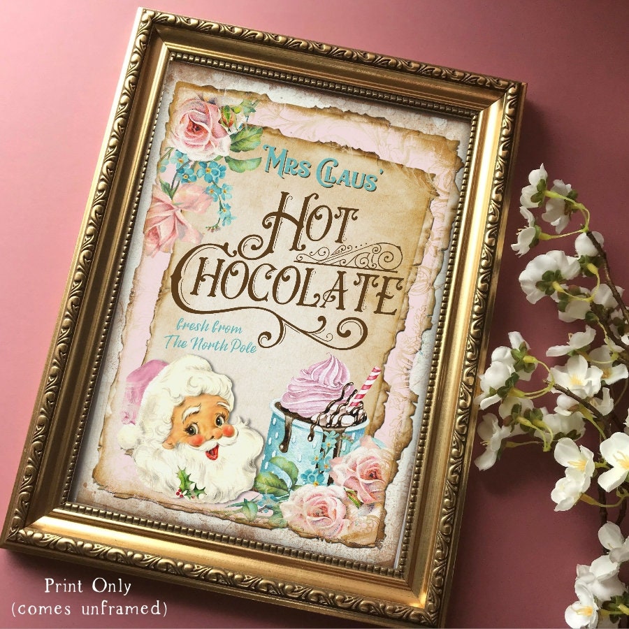 Pink Mrs Claus' Hot Chocolate Sign Christmas Cocoa Wall | Etsy UK