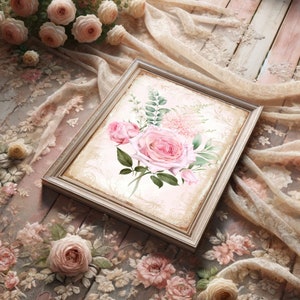 Set of 2 Pink Rose Prints, Shabby Chic Wall Art, Vintage Rose Print ...